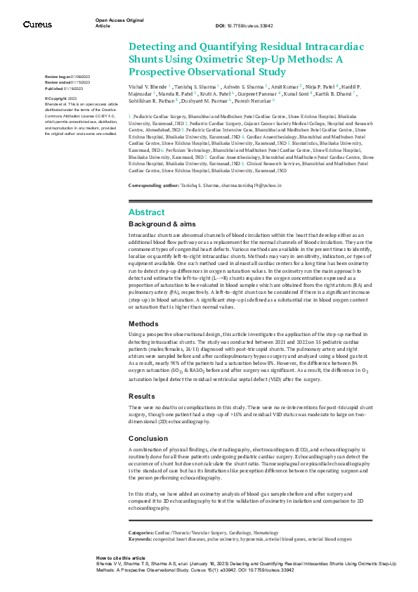 (PDF) Detecting and Quantifying Residual Intracardiac Shunts Using Oximetric Step-Up Methods: A ...