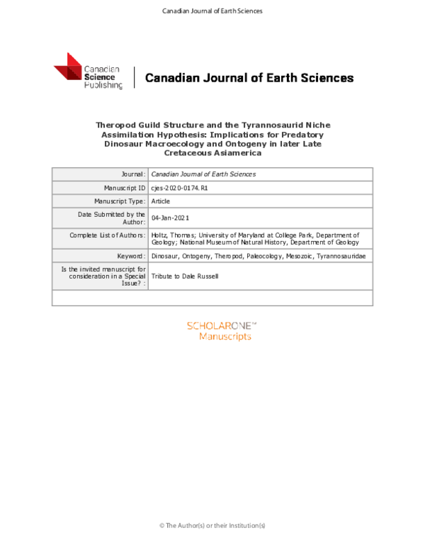(PDF) Theropod guild structure and the tyrannosaurid niche assimilation ...