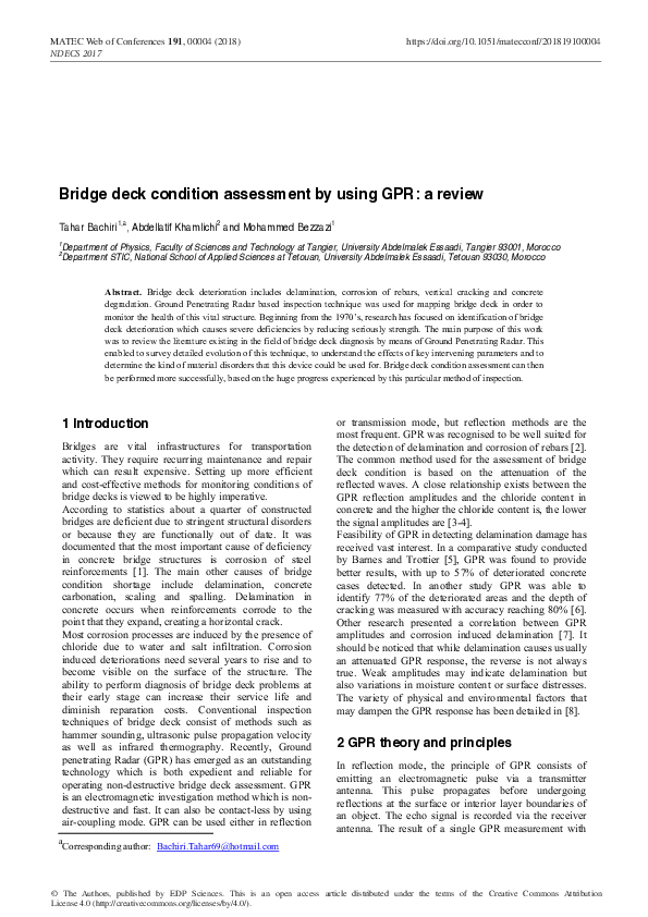 (PDF) Bridge deck condition assessment by using GPR: a review