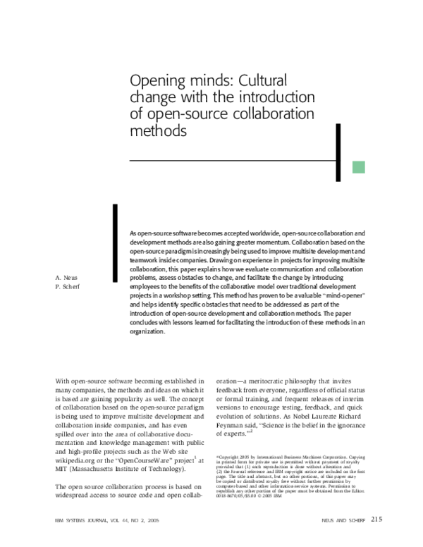 (PDF) Opening minds: Cultural change with the introduction of open-source collaboration methods