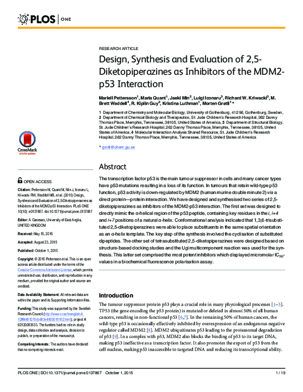 (PDF) Design, Synthesis and Evaluation of 2,5-Diketopiperazines as Inhibitors of the MDM2-p53 ...