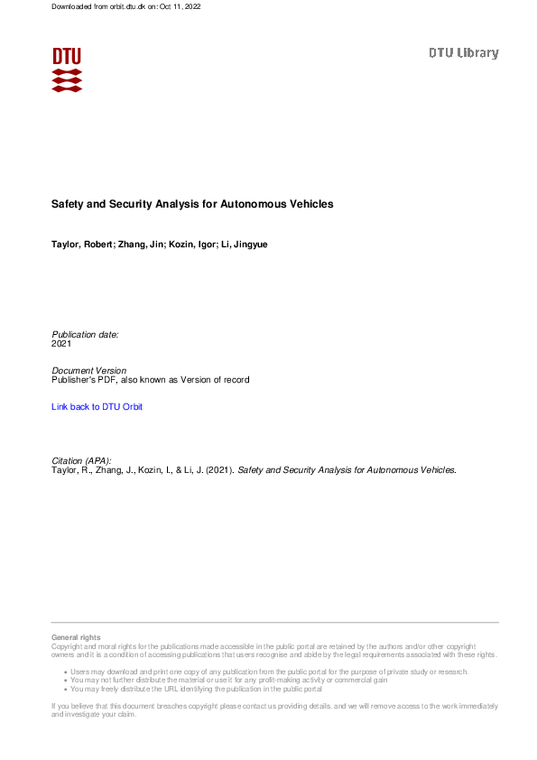 Pdf Safety And Security Analysis For Autonomous Vehicles