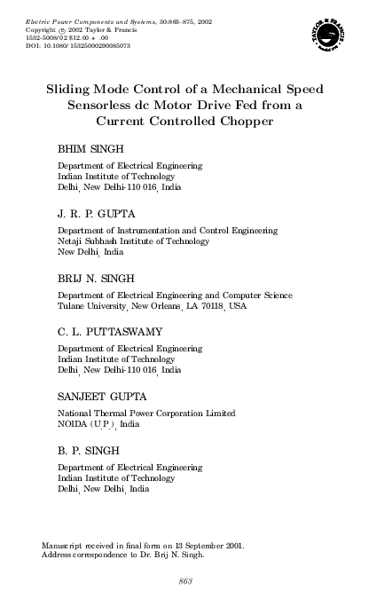 (PDF) Sliding Mode Control of a Mechanical Speed Sensorless dc Motor ...