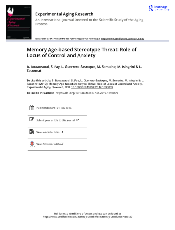 (PDF) Memory Age-based Stereotype Threat: Role of Locus of Control and ...