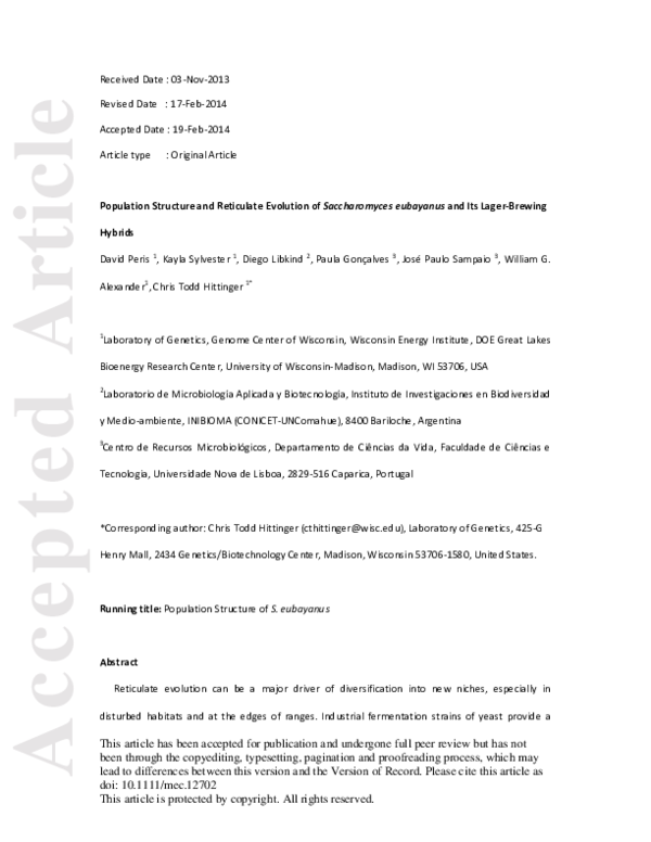 (PDF) Population structure and reticulate evolution ofSaccharomyces ...