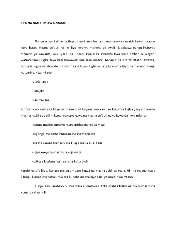 (DOC) Sifa Na Umuhimu wa Nahau