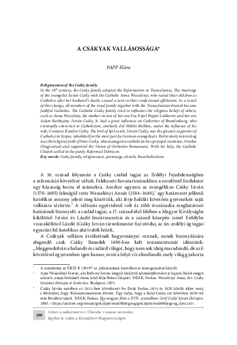 (PDF) A Csákyak vallásossága