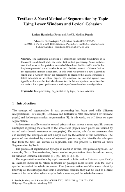 (PDF) TextLec: A Novel Method of Segmentation by Topic Using Lower ...