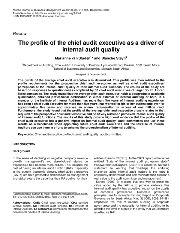 (PDF) The profile of the chief audit executive as a driver of internal ...