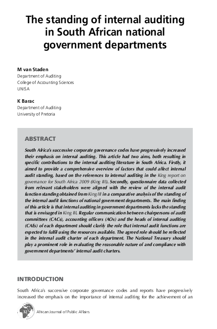 (PDF) The standing of internal auditing in South African national ...