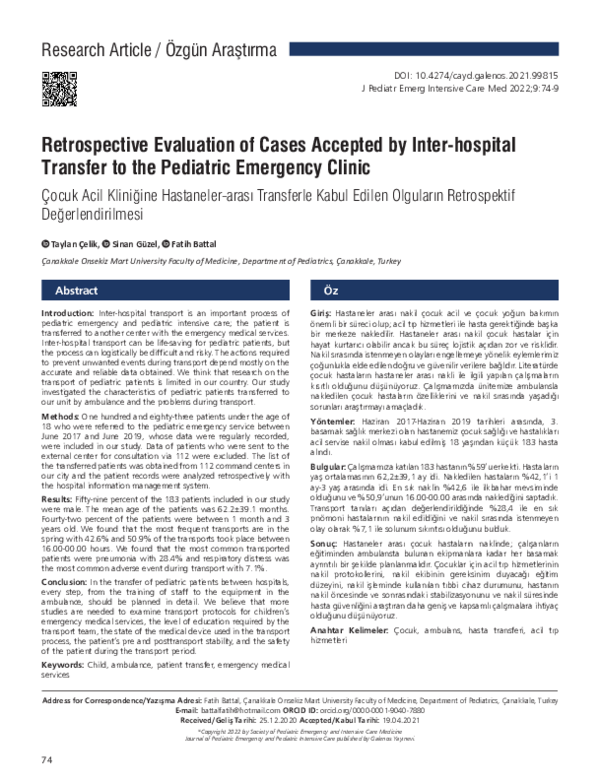 (PDF) Retrospective Evaluation of Cases Accepted by Inter-hospital ...