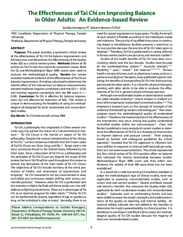 (PDF) The Effectiveness of Tai Chi on Improving Balance in Older Adults: An Evidence-based Review