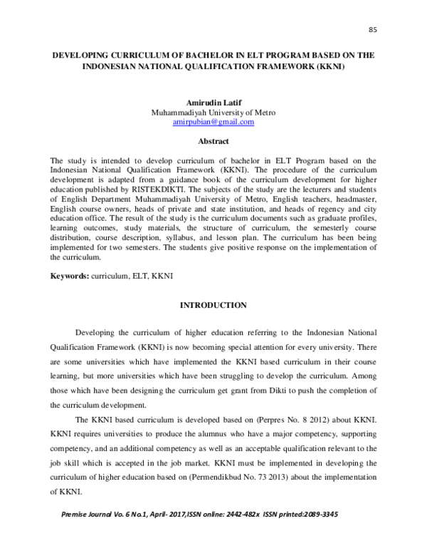 (PDF) Developing Curriculum of Bachelor in Elt Program Based on the ... (PDF) Developing Curriculum of Bachelor in Elt Program Based on the ...