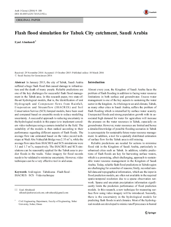 (PDF) Flash flood simulation for Tabuk City catchment, Saudi Arabia