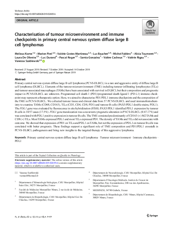(PDF) Characterisation of tumour microenvironment and immune checkpoints in primary central ...