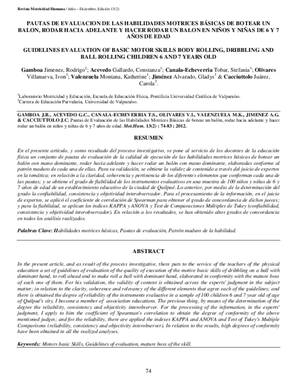 (PDF) Pautas De Evaluacion De Las Habilidades Motrices Básicas De ...