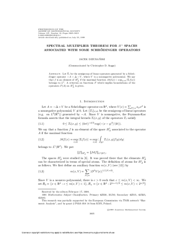 Pdf Spectral Multiplier Theorem For H 1 Spaces Associated With Some
