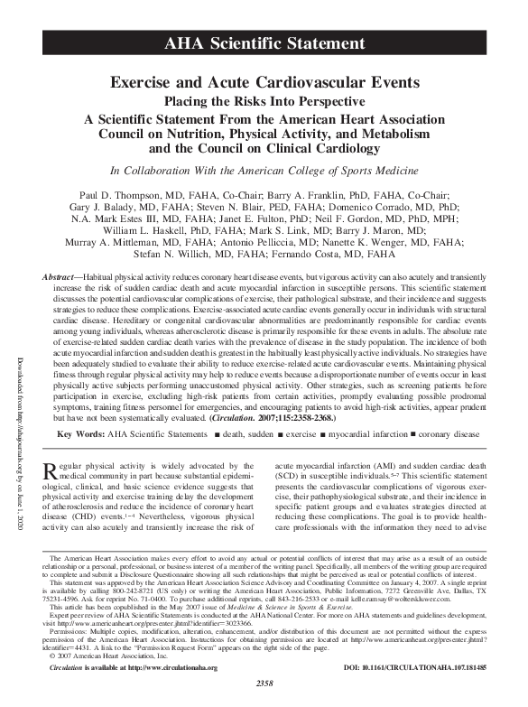 (PDF) Exercise and Acute Cardiovascular Events