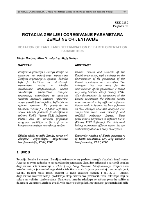 (PDF) Rotation of Earth and determination of Earth orientation parameters