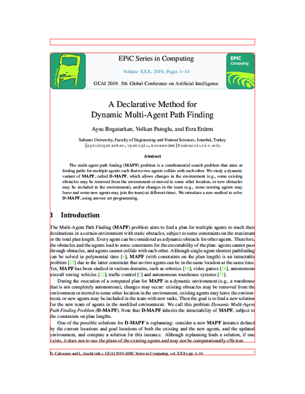 (PDF) A Declarative Method for Dynamic Multi-Agent Path Finding