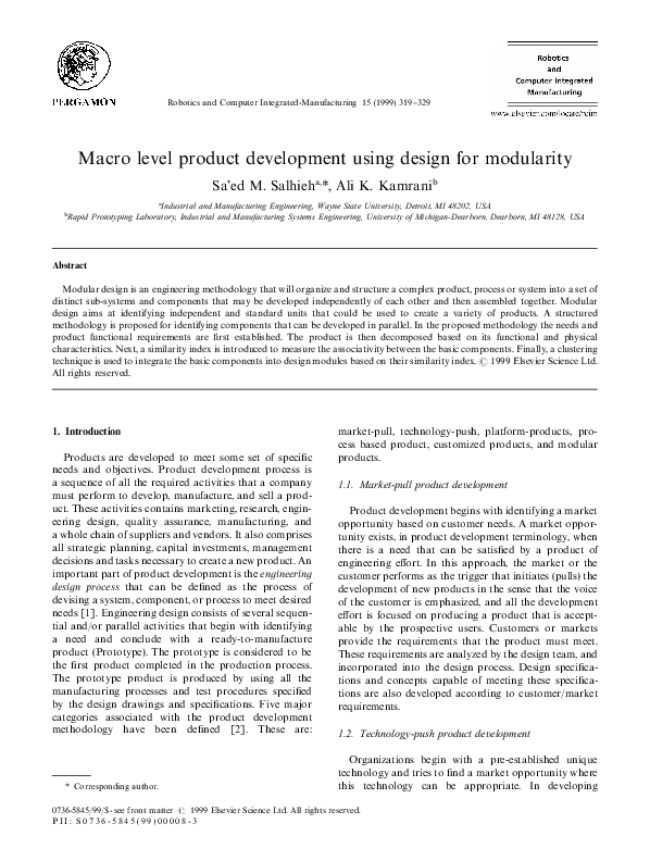 (PDF) Macro level product development using design for modularity