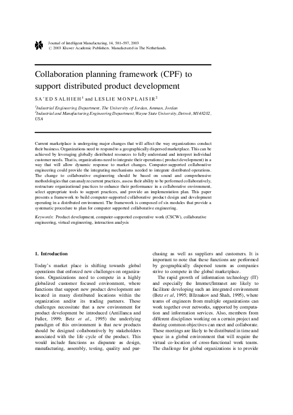 (PDF) Framework for Collaborative Product Development