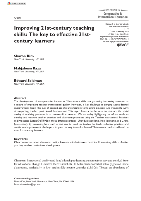 (PDF) Improving 21st-century teaching skills: The key to effective 21st ...