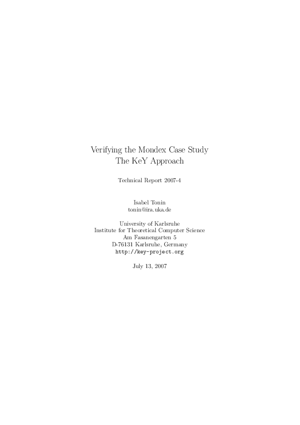 (PDF) Verifying the Mondex Case Study - The KeY Approach