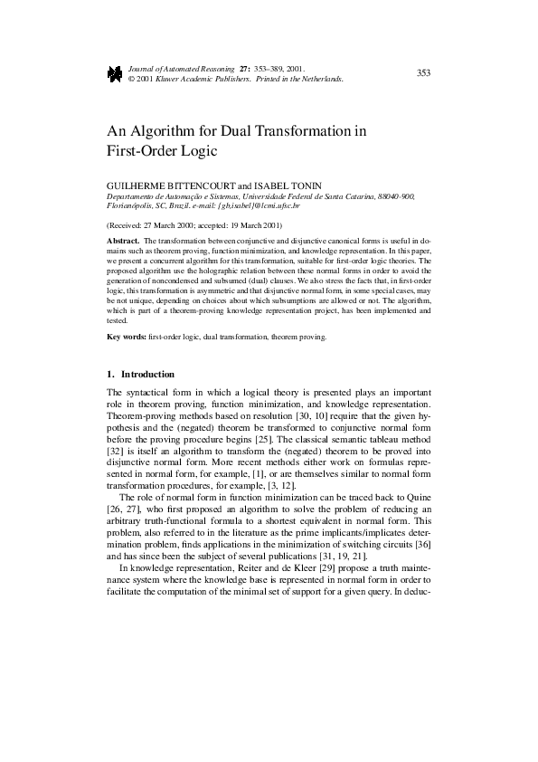 (PDF) An Algorithm for Dual Transformation in First-Order Logic