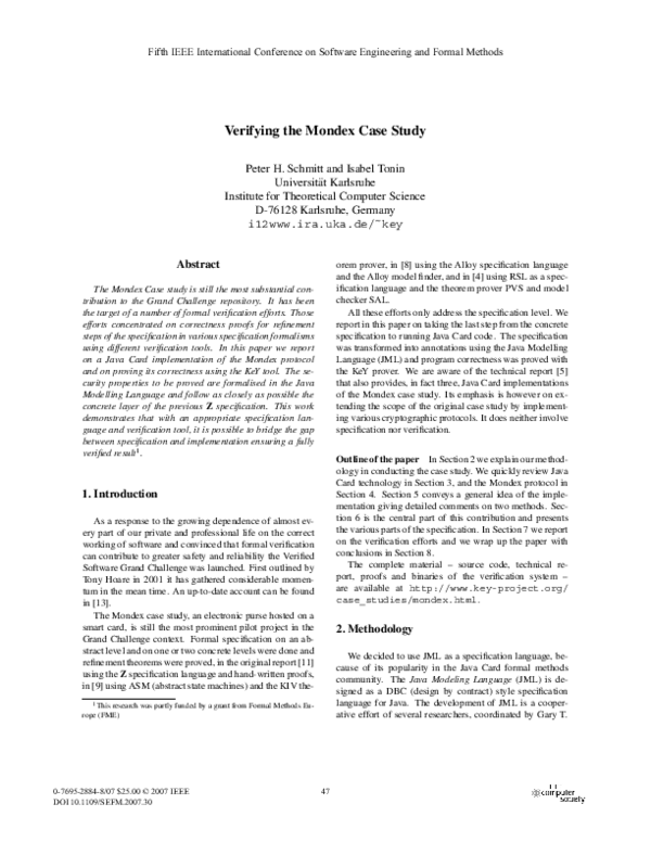(PDF) Verifying the Mondex Case Study