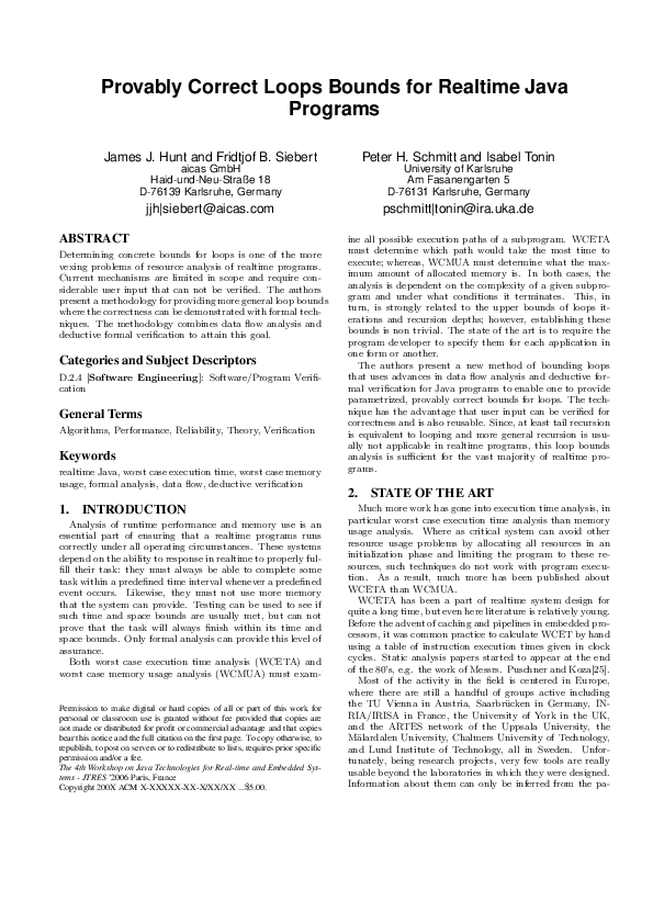 (PDF) Provably correct loops bounds for realtime Java programs