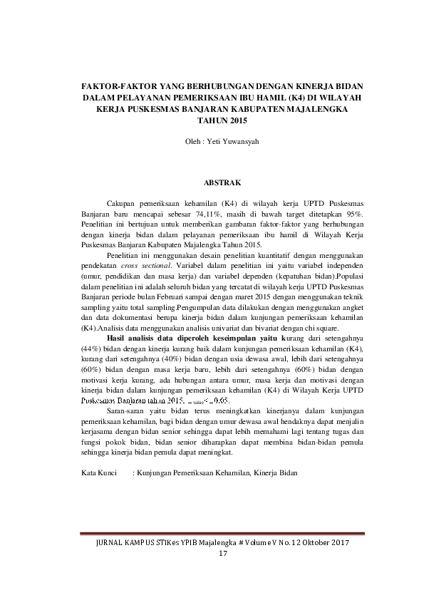 (PDF) Faktor-Faktor Yang Berhubungan Dengan Kinerja Bidan Dalam Pelayanan Pemeriksaan Ibu Hamil ...