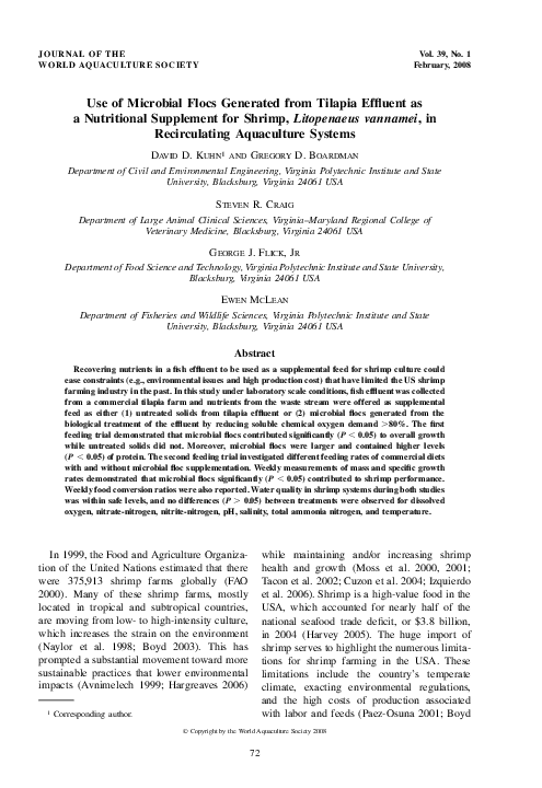 (PDF) Use of Microbial Flocs Generated from Tilapia Effluent as a ...