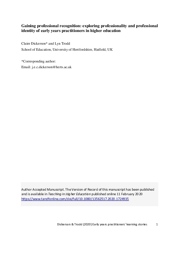 (PDF) Gaining professional recognition: exploring professionality and ...