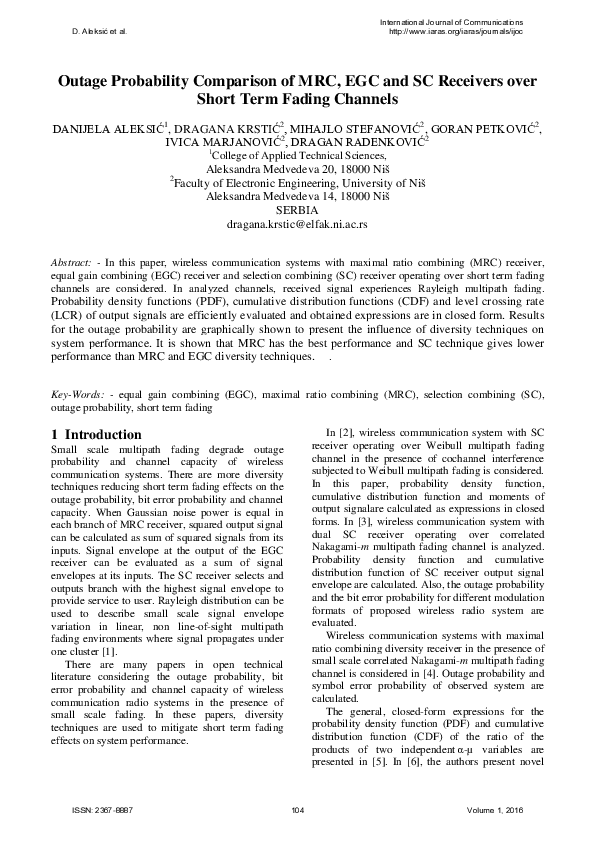 (PDF) Outage Probability Comparison of MRC, EGC and SC Receivers over ...