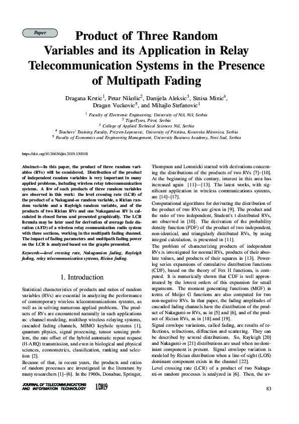 (PDF) Product of Three Random Variables and its Application in Relay ...