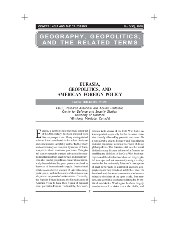 (PDF) Eurasia, Geopolitics, and American Foreign Policy