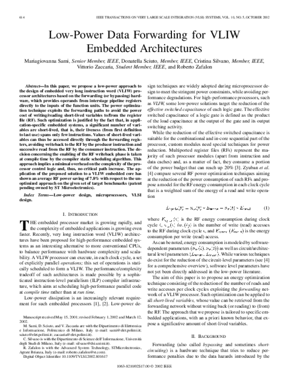 (PDF) Low-power data forwarding for VLIW embedded architectures