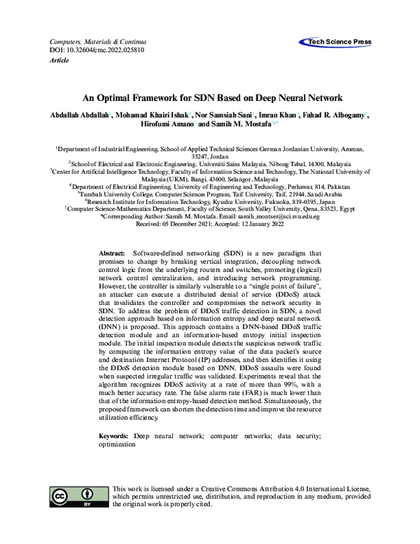 Pdf An Optimal Framework For Sdn Based On Deep Neural Network