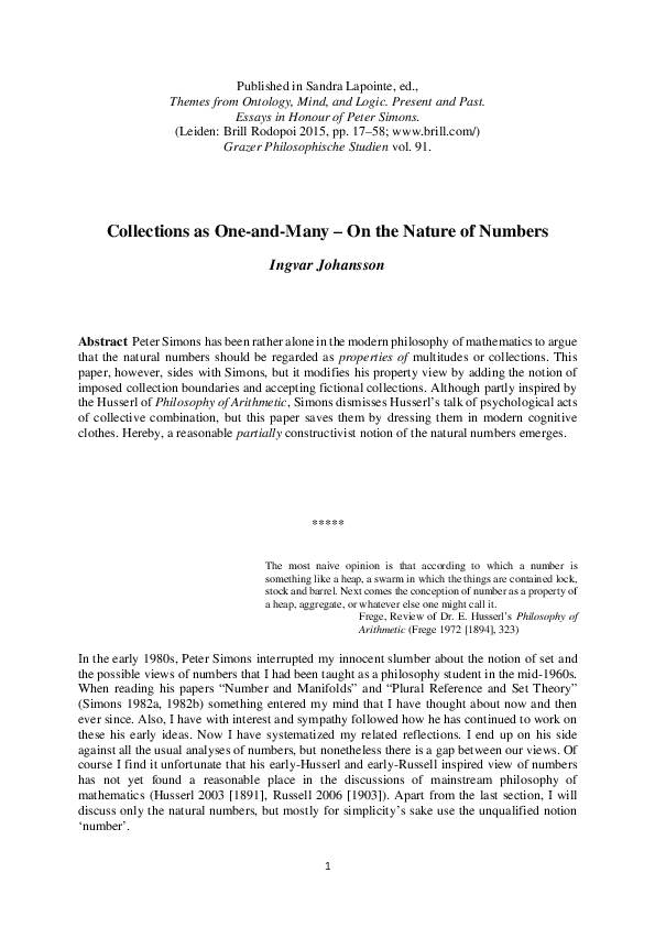 (PDF) Collections as One-and-Many—On the Nature of Numbers