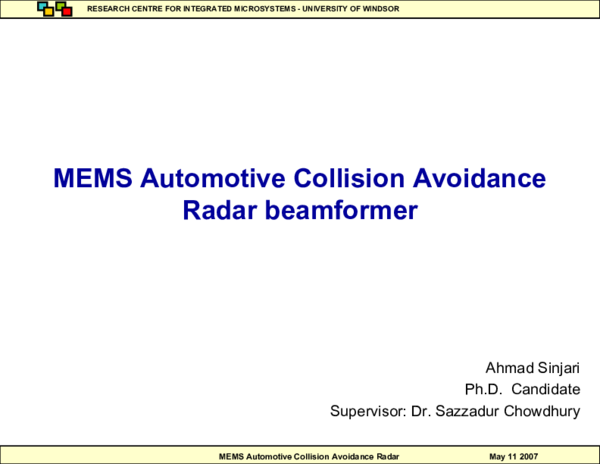 (PDF) MEMS automotive collision avoidence radar beamformer