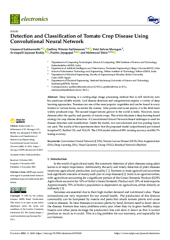 (PDF) Detection and Classification of Tomato Crop Disease Using ...