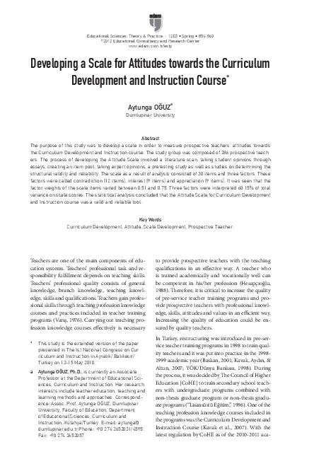 (PDF) Developing a Scale for Attitudes towards the Curriculum Development and Instruction Course