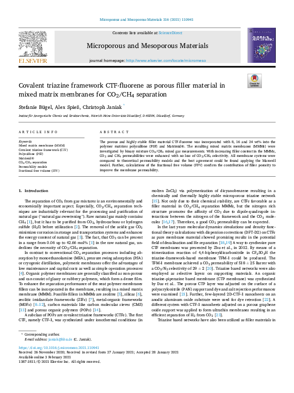 (PDF) Covalent triazine framework CTF-fluorene as porous filler material in mixed matrix ...