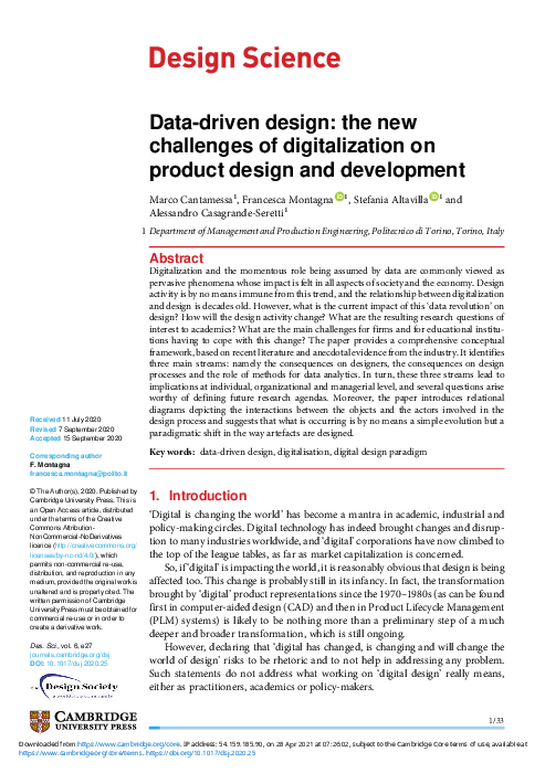 (PDF) Data-driven design: the new challenges of digitalization on product design and development