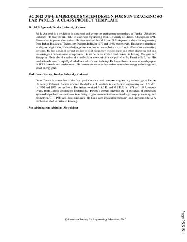 (PDF) Embedded System Design for Sun-tracking Solar Panels: A Class ...