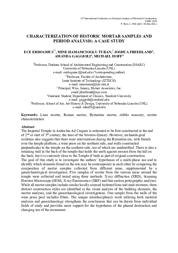 (PDF) Characterization of Historic Mortar Samples and Period Analysis ...