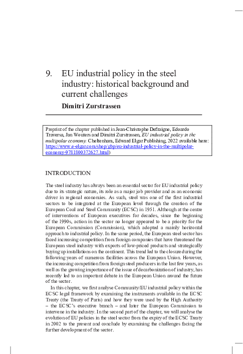(PDF) EU industrial policy in the steel industry: historical background ...