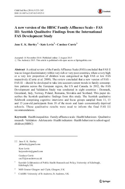 (PDF) A new version of the HBSC Family Affluence Scale - FAS III ...