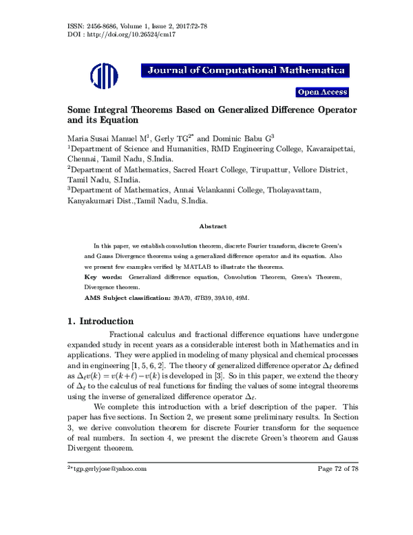Pdf Some Integral Theorems Based On Generalized Difference Operator And Its Equation